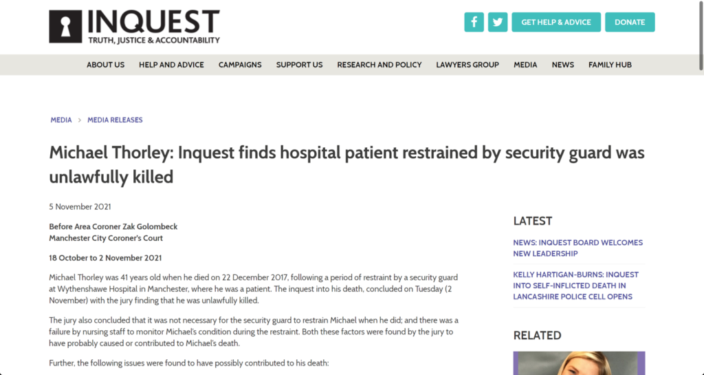 Inquest Findings Into The Restraint Related Deaths of Michael Thorley ...